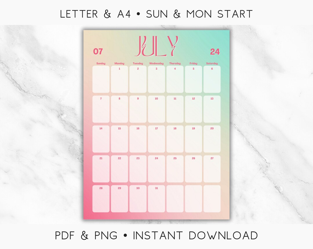 Editable July 2024 Calendar Printable, Retro Groovy July 2024 Printable ...