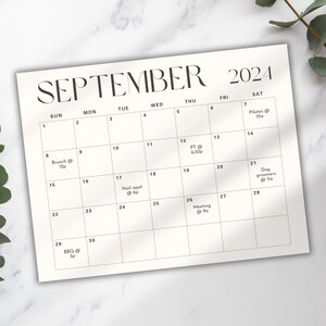 Editable September 2024 Calendar Printable, Simple Modern September ...