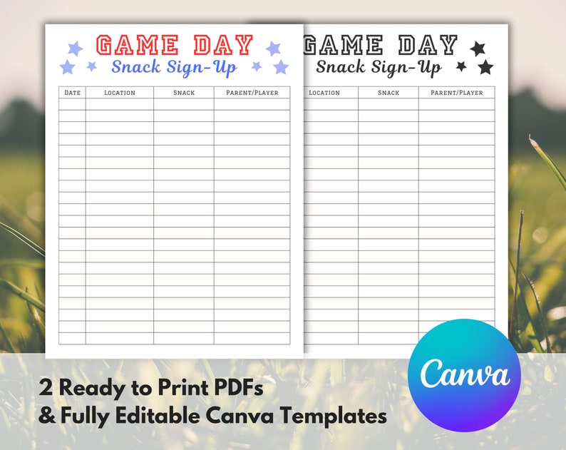 Editable Snack Sign up Sheet, Snack Sign up Sheet, Game Day Snack Sign ...