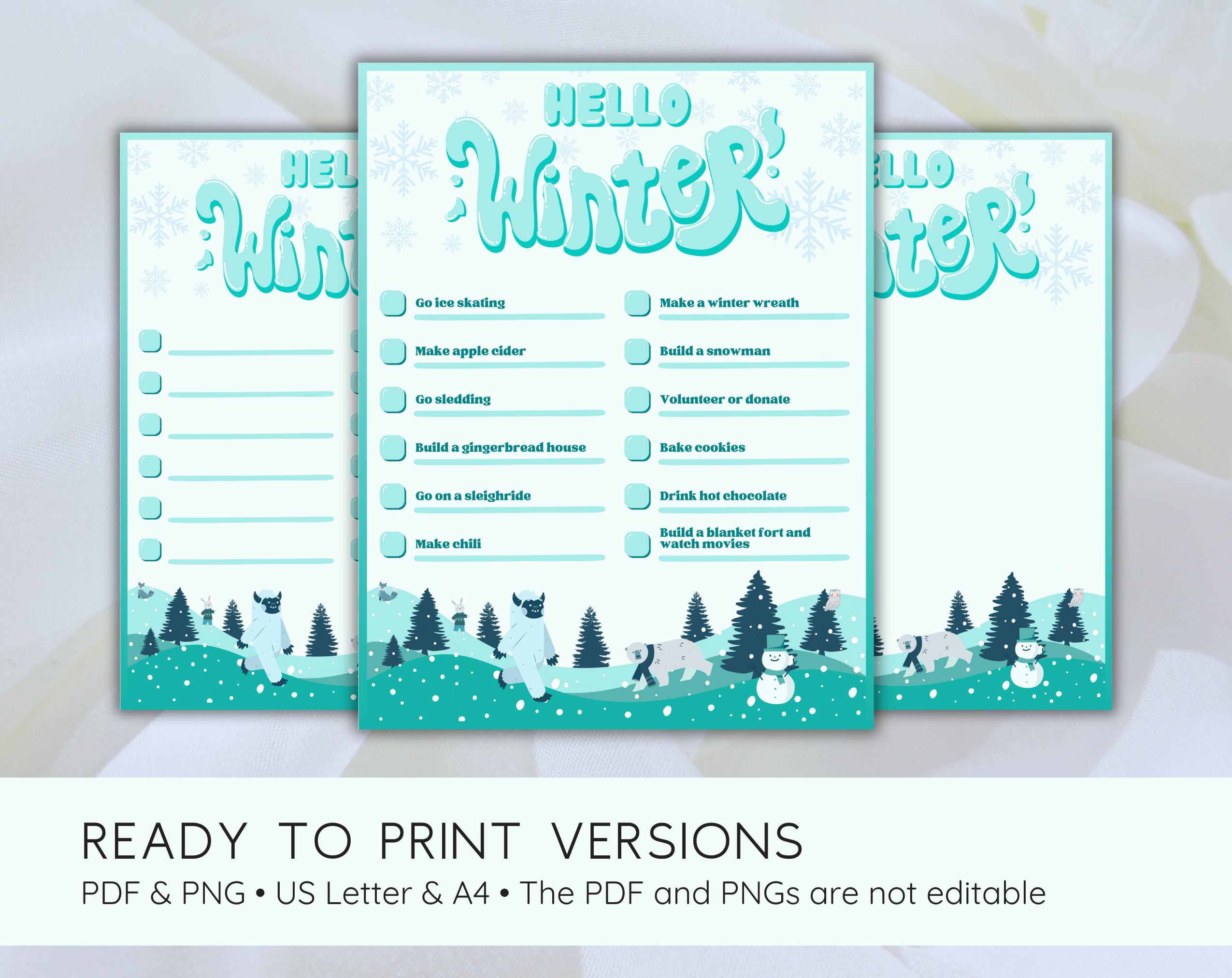 Winter Bucket List Template, Printable Winter Bucket List, Letter, A4 ...