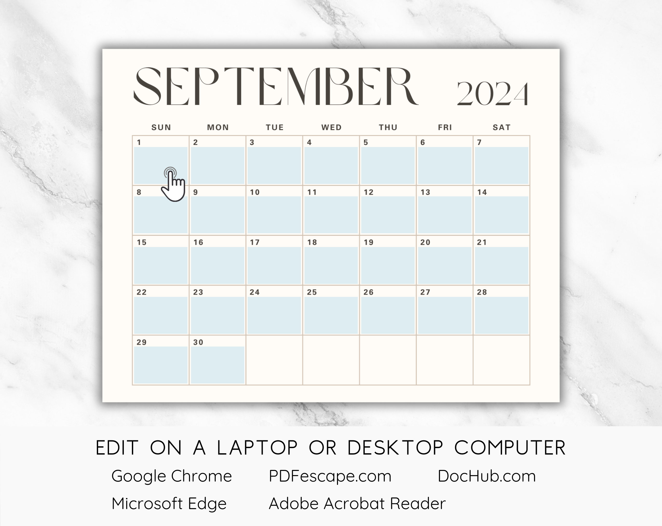 Editable September 2024 Calendar Printable, Simple Modern September ...