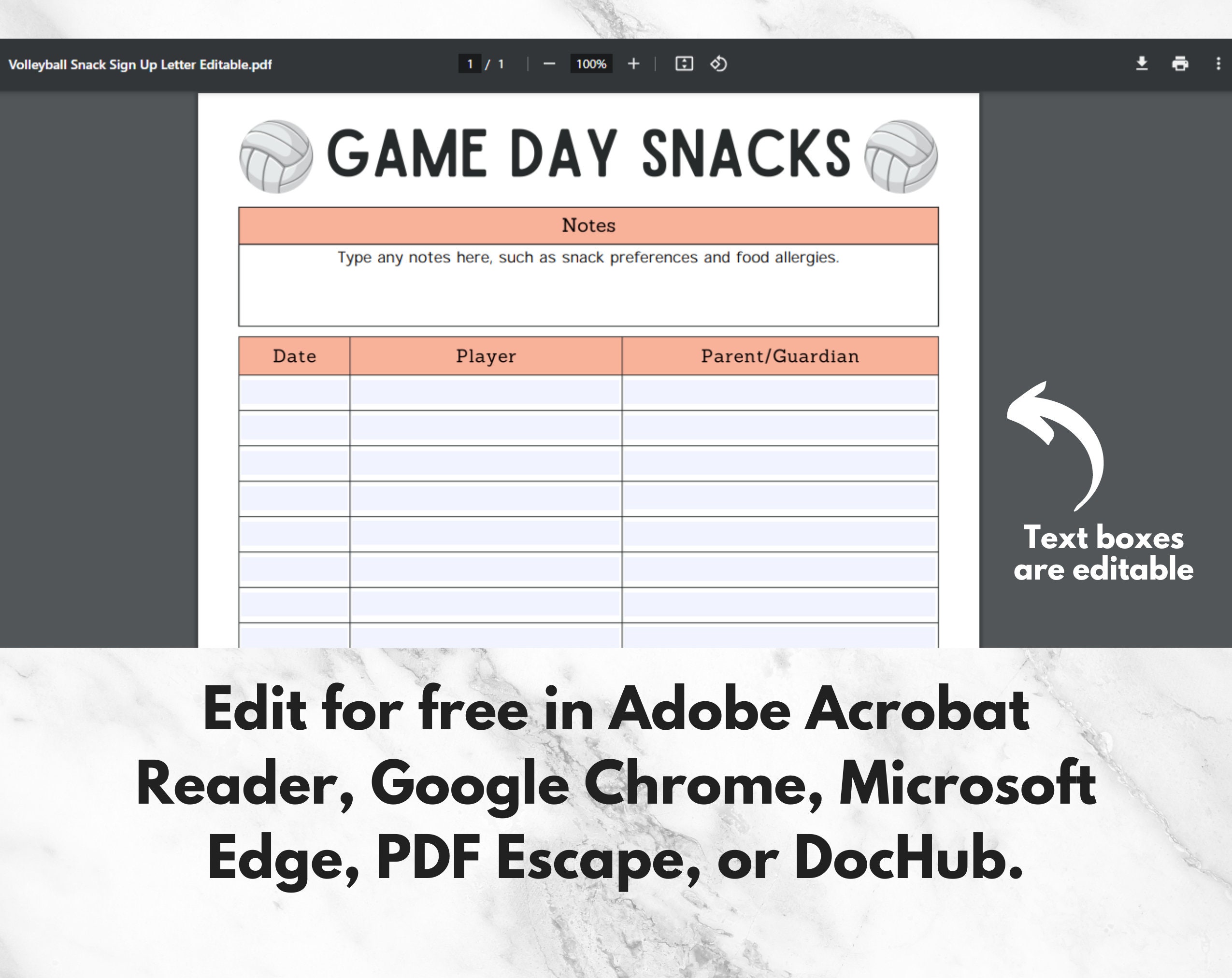 Editable Volleyball Snack Sign up Sheet Game Day Snack Sign - Etsy