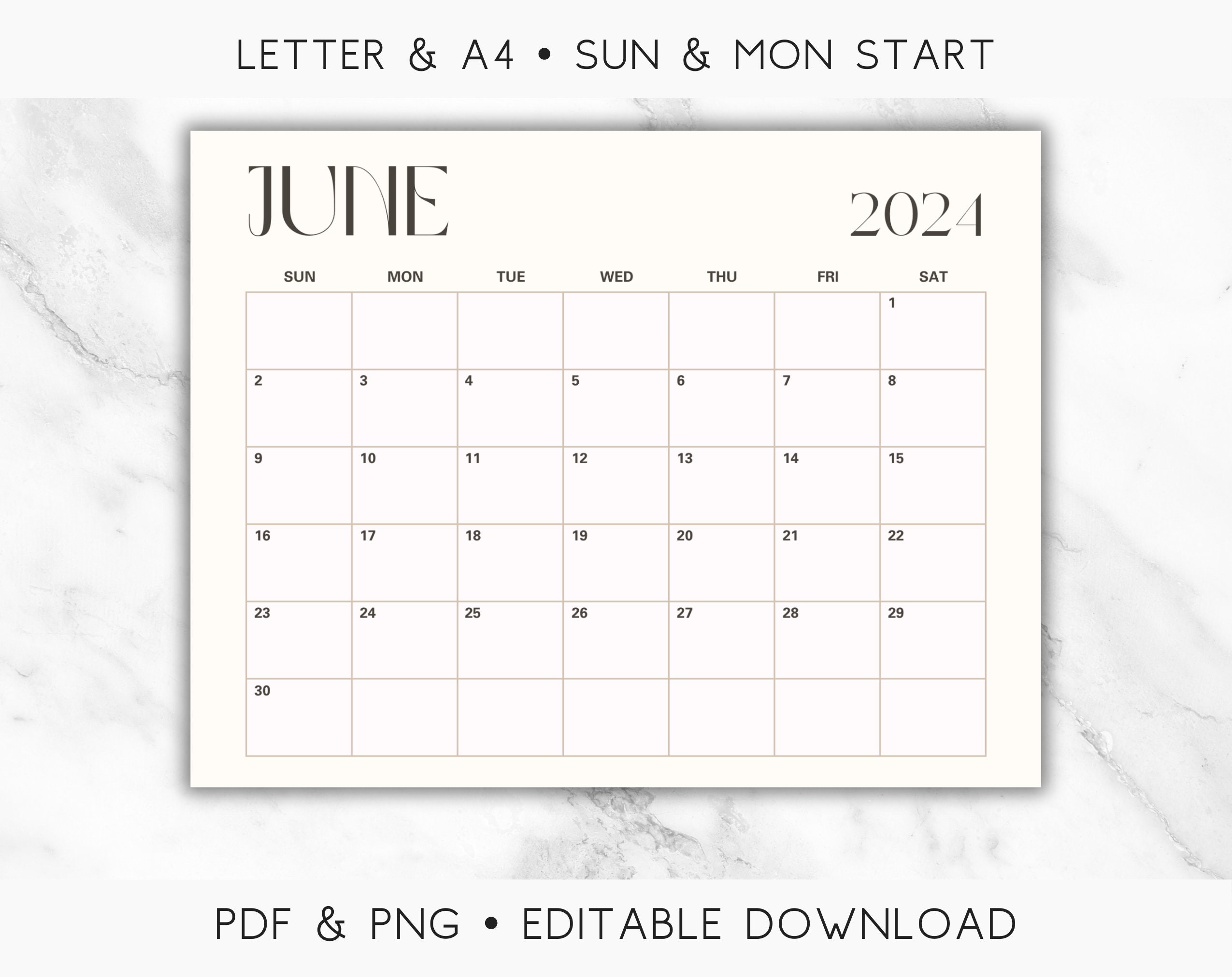 Editable June 2024 Calendar Printable, Simple Modern June 2024 ...