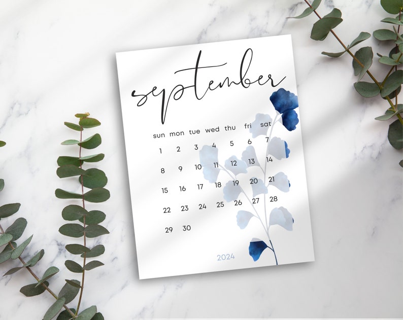 Floral September 2024 Calendar Printable, Watercolor Flowers September ...