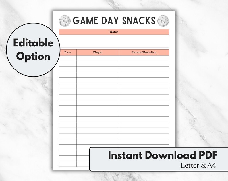 Editable Volleyball Snack Sign up Sheet Game Day Snack Sign - Etsy