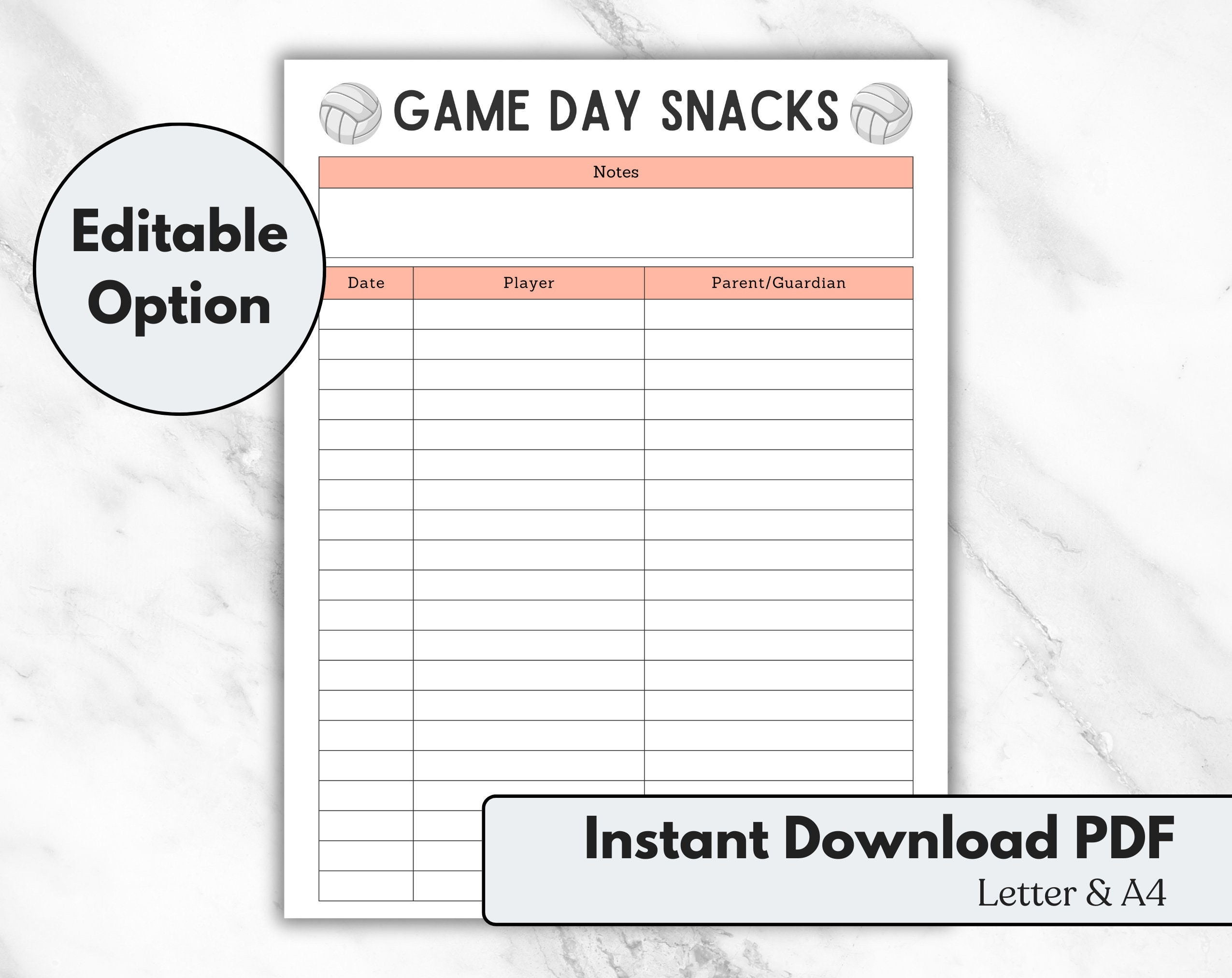 Editable Volleyball Snack Sign up Sheet Game Day Snack Sign - Etsy