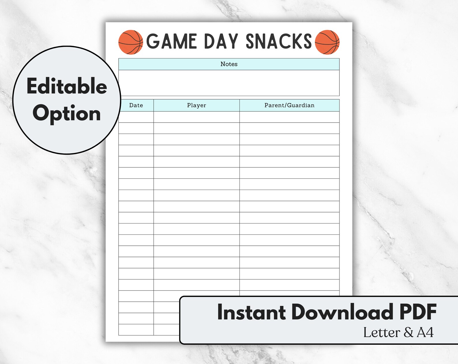 Editable Basketball Snack Sign up Sheet, Game Day Snack Sign up Sheet ...