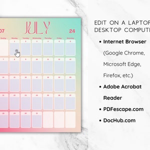 Editable July 2024 Calendar Printable, Retro Groovy July 2024 Printable ...