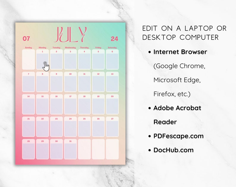 Editable July 2024 Calendar Printable, Retro Groovy July 2024 Printable ...