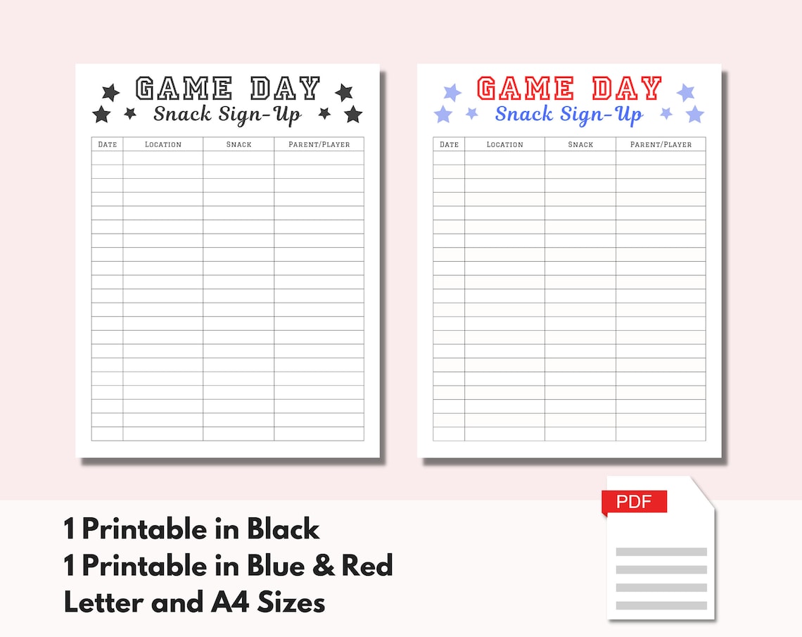 Editable Snack Sign up Sheet Snack Sign up Sheet Game Day - Etsy