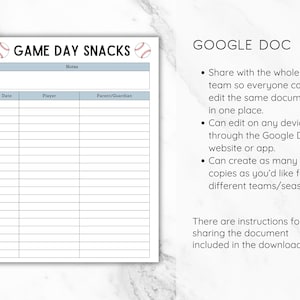 Editable Baseball Snack Sign up Sheet, Editable PDF & Google Doc, Game ...