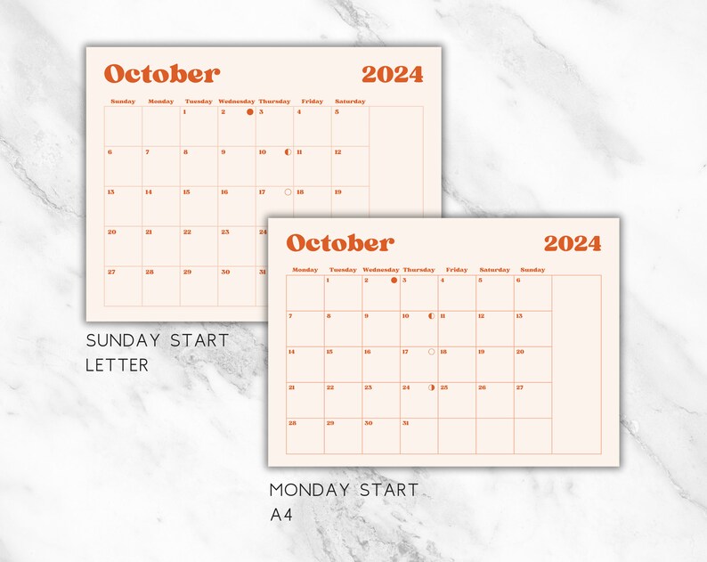 Editable October 2024 Calendar Printable With Moon Phases, Letter, A4 ...