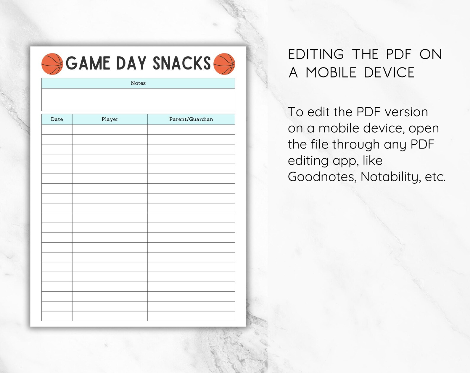 Editable Basketball Snack Sign up Sheet, Editable PDF & Google Doc ...