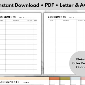 Printable Weekly Assignment Tracker, Letter, A4, Homework Organizer ...
