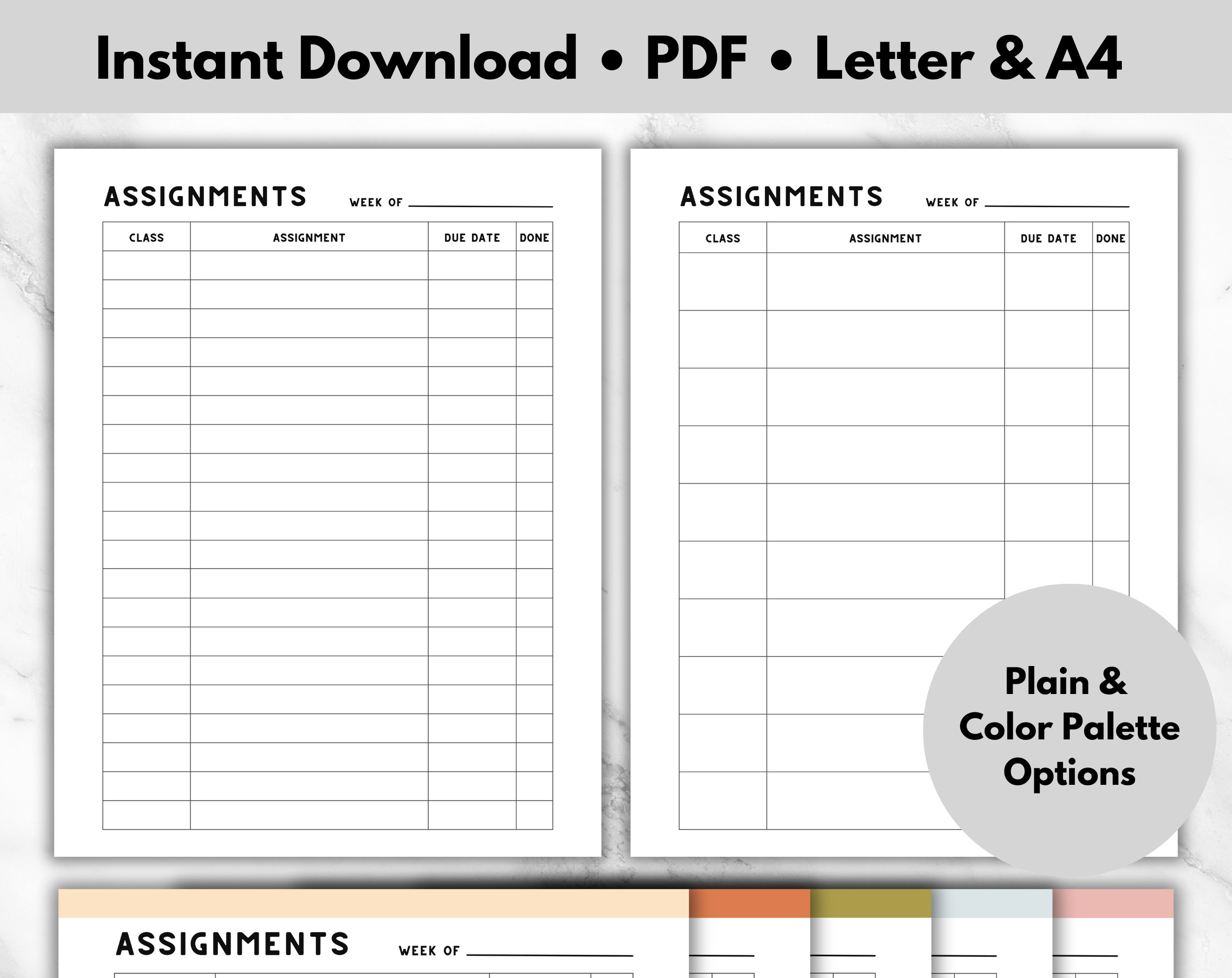 Printable Weekly Assignment Tracker, Letter, A4, Homework Organizer ...