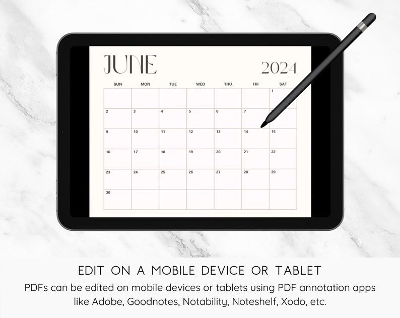 Editable June 2024 Calendar Printable, Simple Modern June 2024 ...