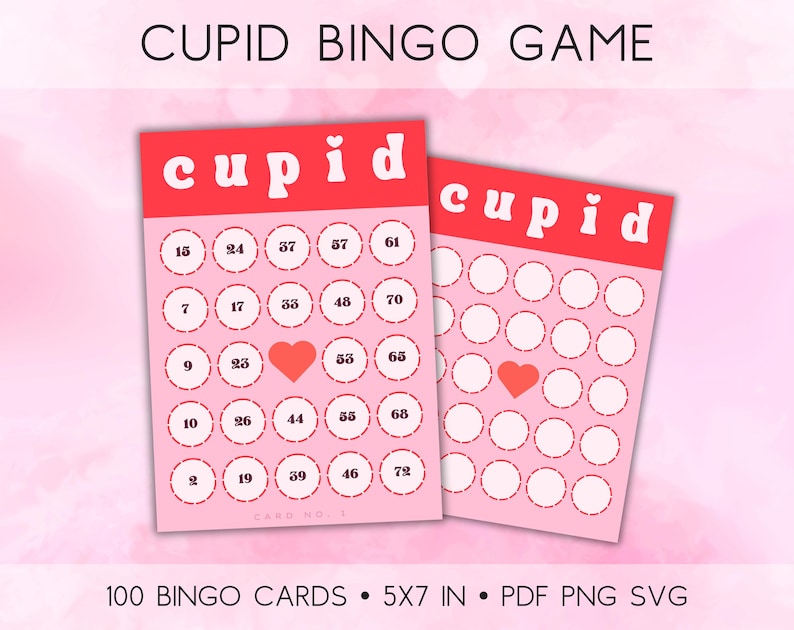 Cupid Bingo 100 Cards, Printable Valentine's Day Bingo, Valentine's Day ...