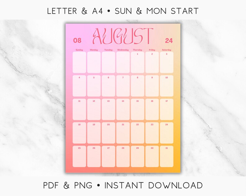 Editable August 2024 Calendar Printable, Retro Groovy August 2024 ...