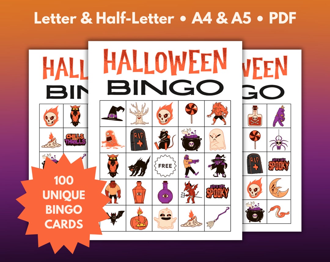Printable Halloween Bingo 100 Cards, Halloween Activity, Halloween Game ...