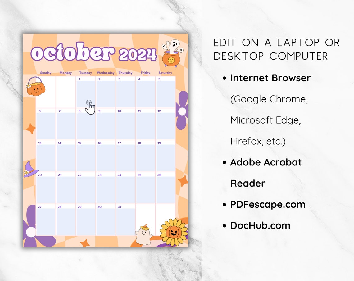 Editable October 2024 Calendar Printable, Retro October 2024 Printable ...