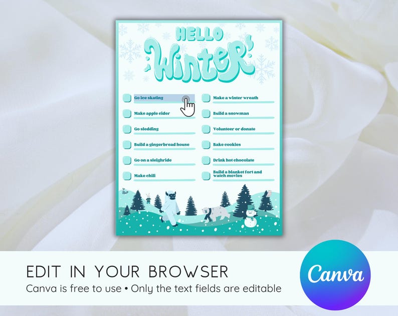 Winter Bucket List Template, Printable Winter Bucket List, Letter, A4 ...