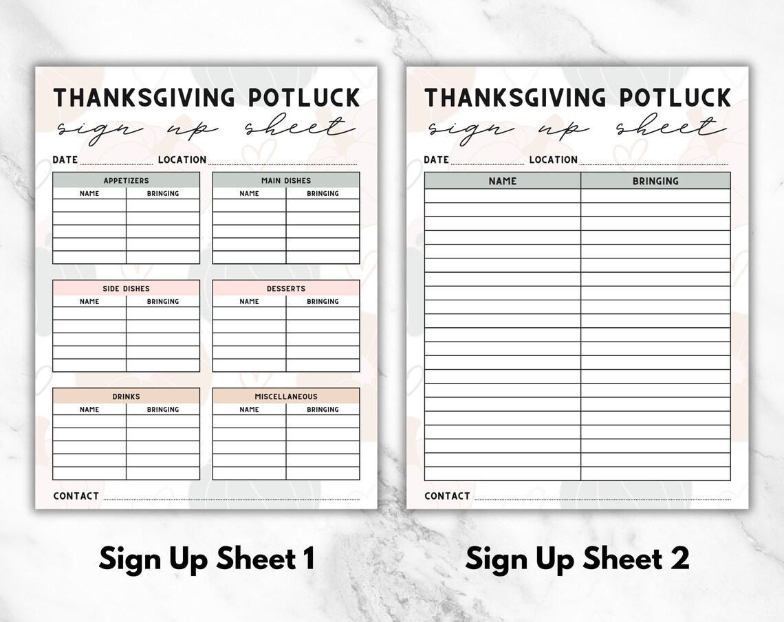 Editable Thanksgiving Potluck Sign up Sheet Printable - Etsy