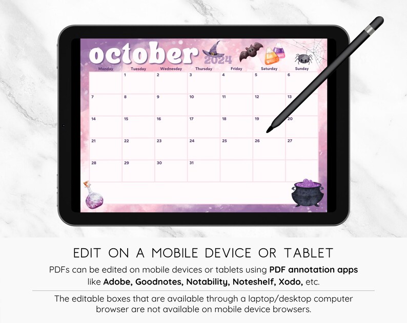 Editable October 2024 Calendar Printable, Cute Spooky October 2024 ...