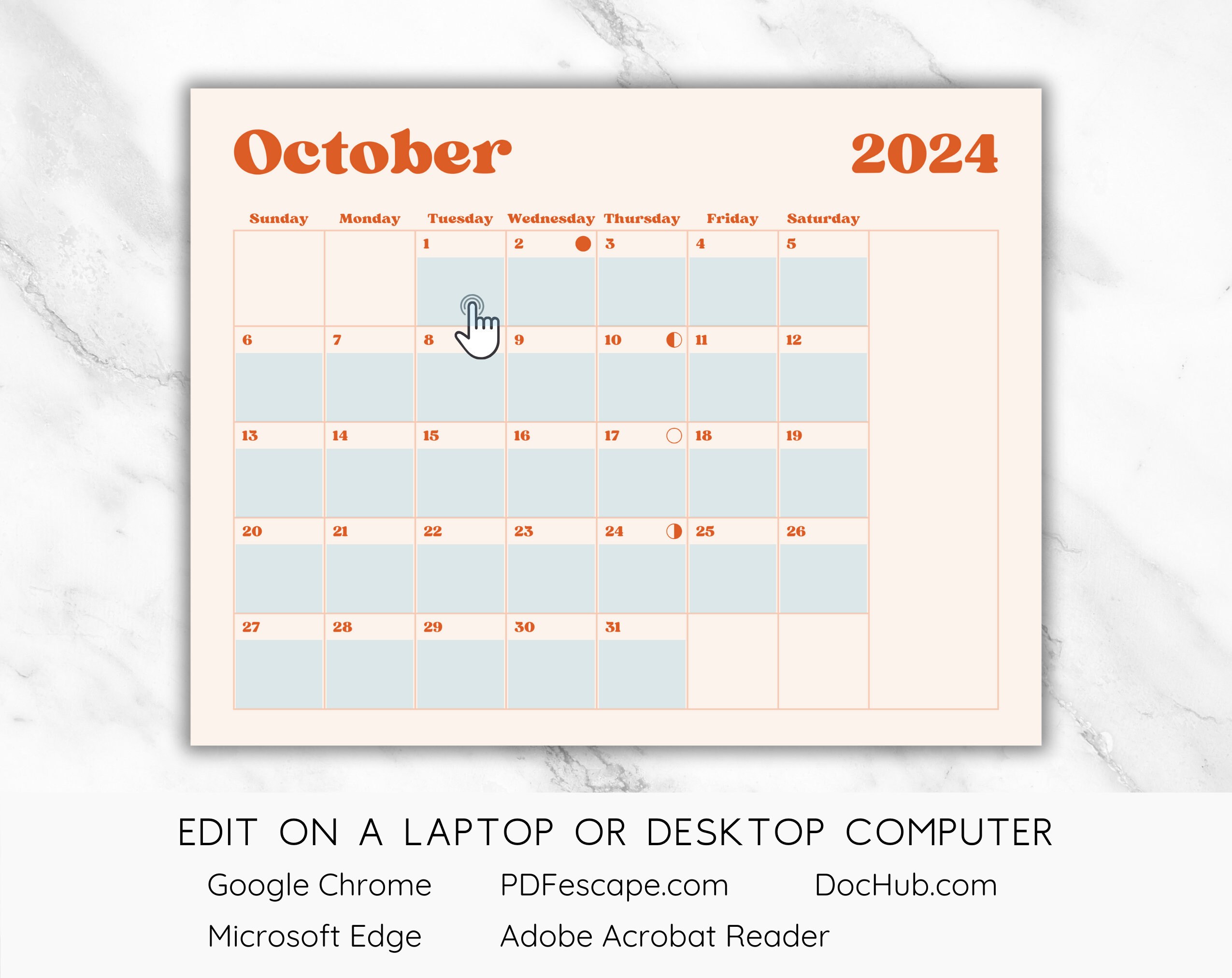Editable October 2024 Calendar Printable With Moon Phases, Letter, A4 ...