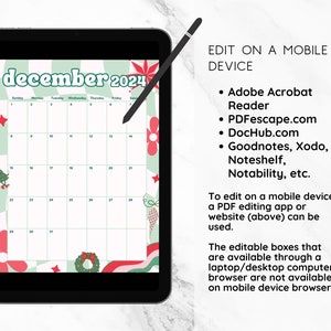Editable December 2024 Calendar Printable, Retro December 2024 ...
