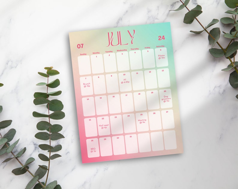 Editable July 2024 Calendar Printable, Retro Groovy July 2024 Printable ...