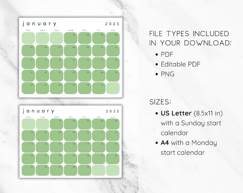 2025 Editable Calendar Printable, Letter, A4, Minimalism Calendar ...