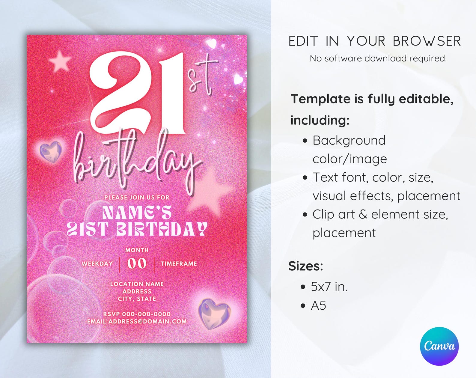 Editable Birthday Invitation - Y2K Pink & Red, Y2K, Groovy, Maximalist ...