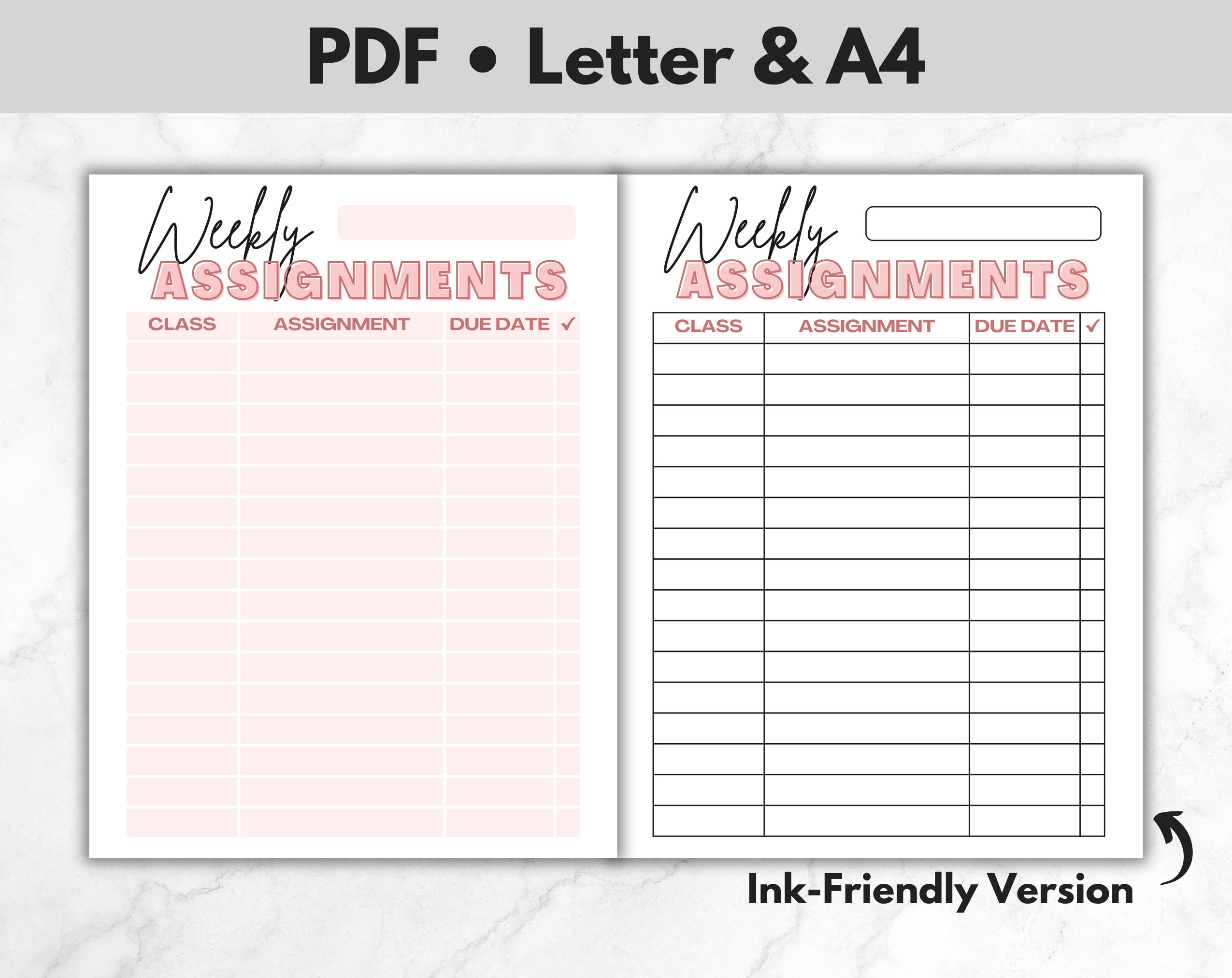 Printable Weekly Assignment Tracker, Letter, A4, Weekly Assignment ...