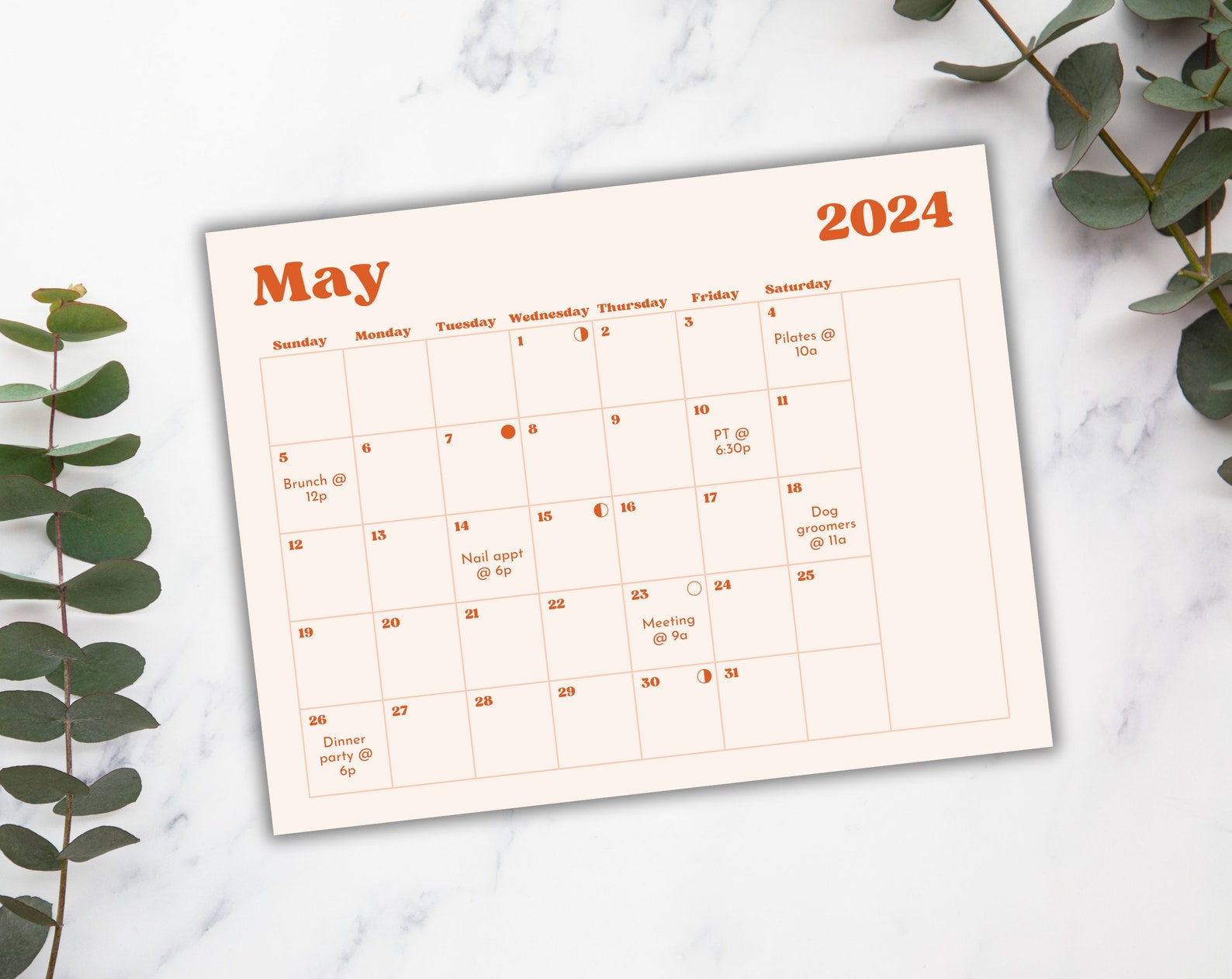 Editable May 2024 Calendar Printable With Moon Phases, Letter, A4 ...
