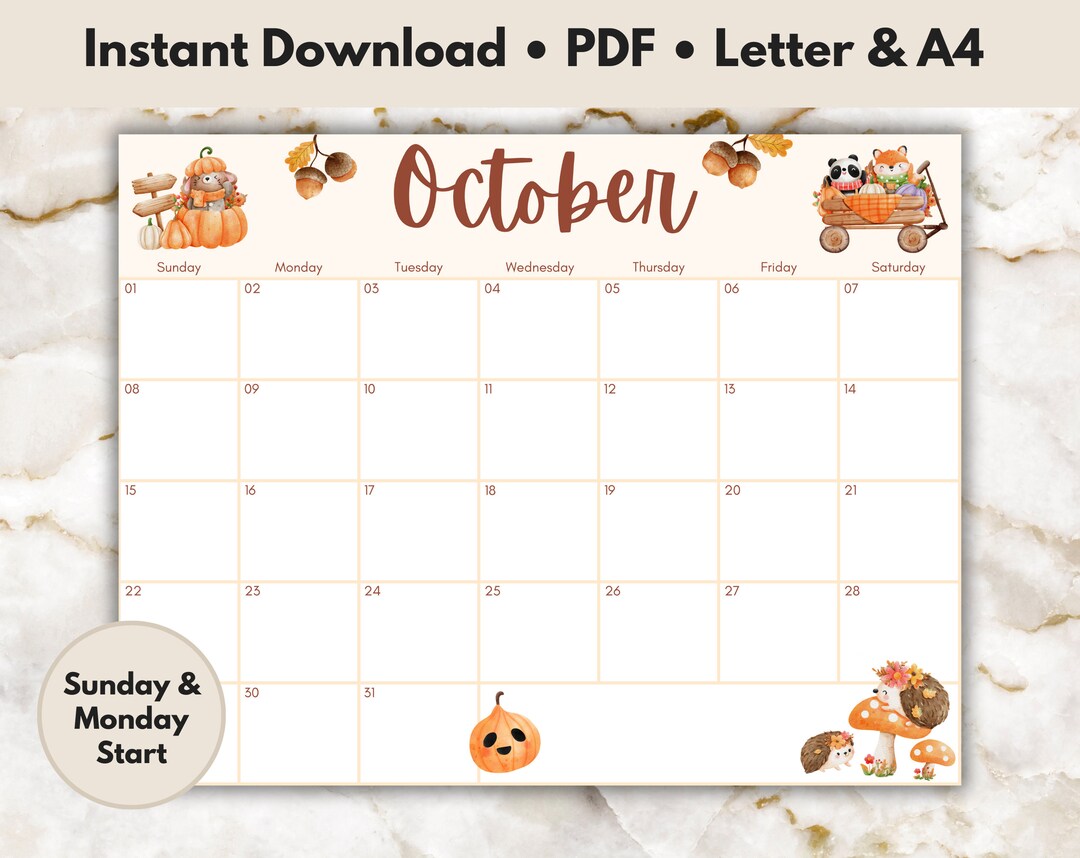 Printable October 2023 Calendar Landscape Letter A4 2023 - Etsy