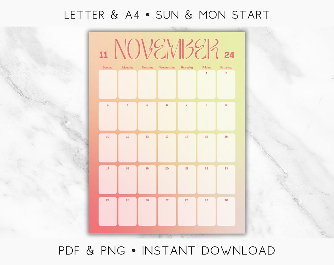 Editable November 2024 Calendar Printable, Retro Groovy November 2024 ...
