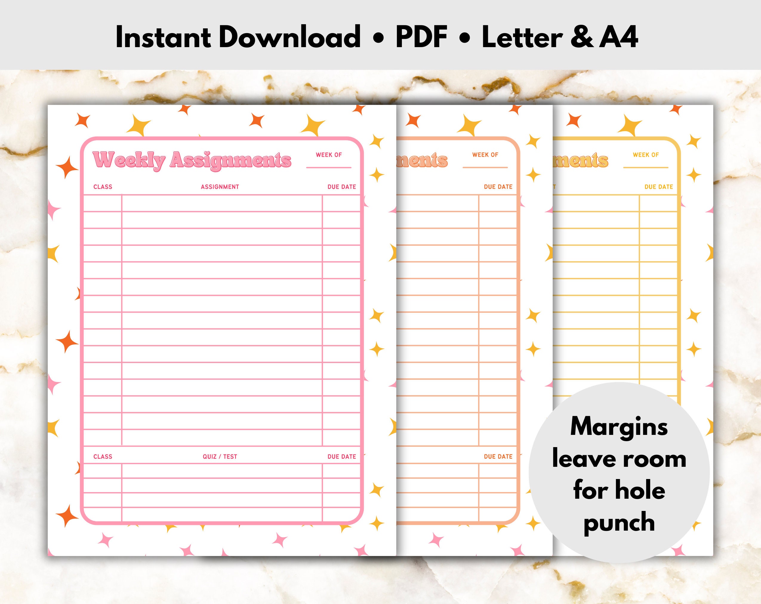 Printable Weekly Assignment Tracker Groovy, Letter, A4, Homework ...