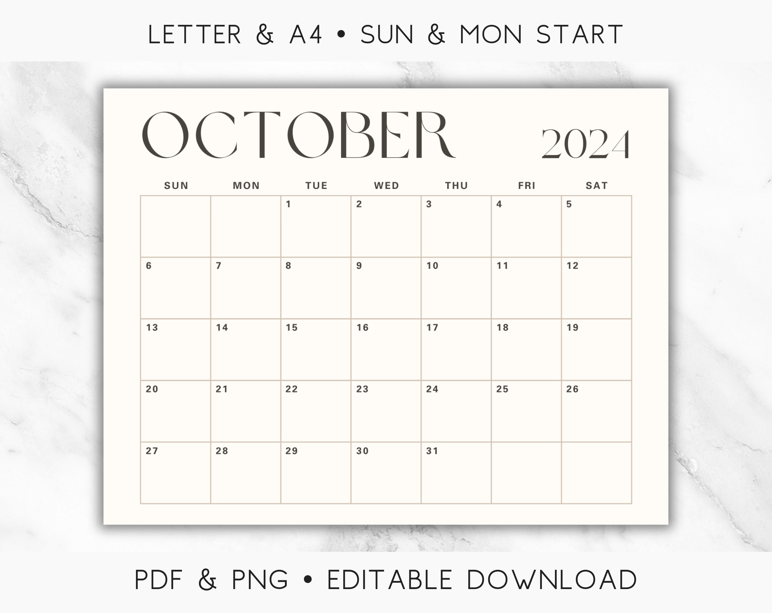 Editable October 2024 Calendar Printable, Simple Modern October 2024 ...