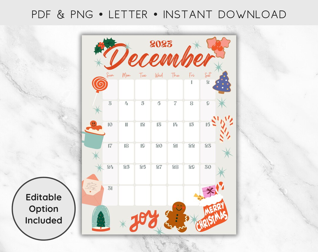 EDITABLE December 2023 Calendar Printable Fun Cute December - Etsy ...