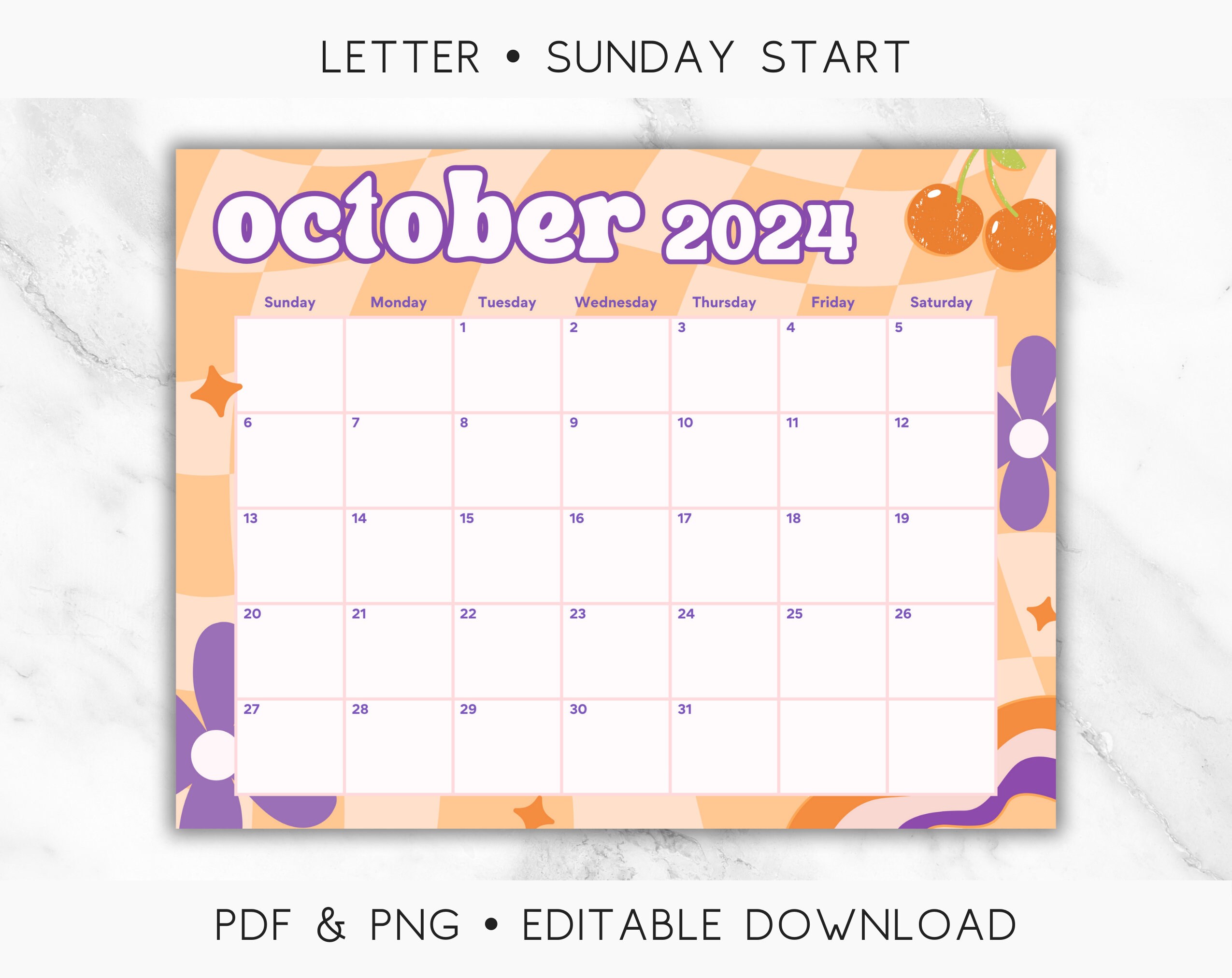 Editable October 2024 Calendar Printable, Retro October 2024 Printable ...