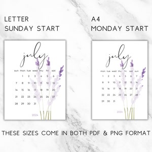 Floral July 2024 Calendar Printable, Watercolor Flowers July 2024 ...