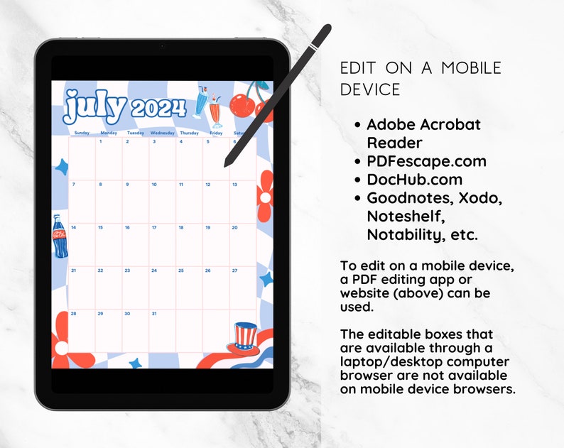 Editable July 2024 Calendar Printable, Retro July 2024 Printable ...