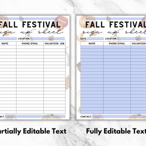 Editable Fall Festival Sign up Sheet, Printable Fall Festival Sign up ...
