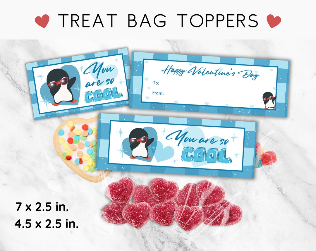 Printable Penguin Valentine's Bag Topper, Valentine's Bag Toppers ...