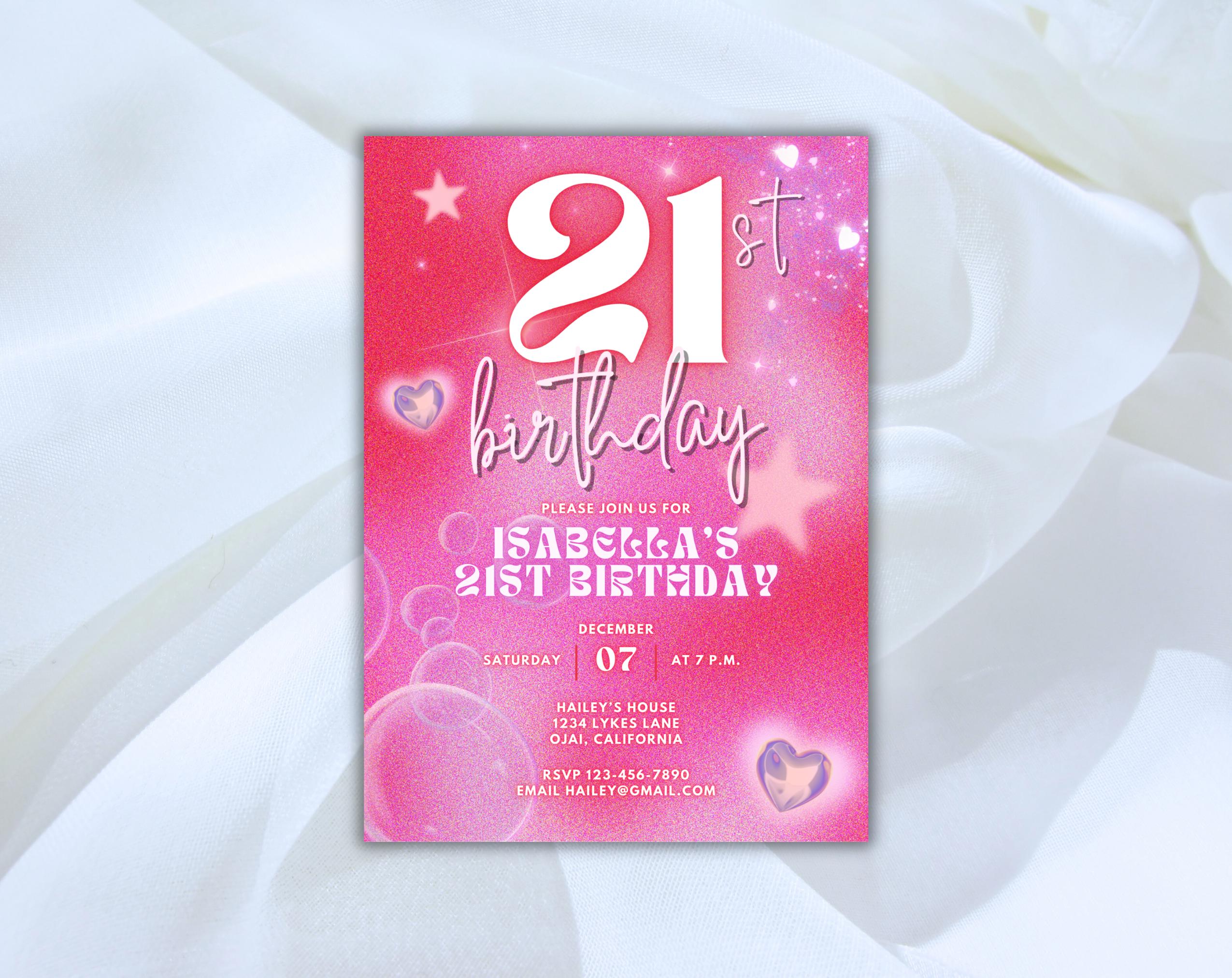 Editable Birthday Invitation - Y2K Pink & Red, Y2K, Groovy, Maximalist ...