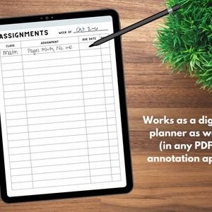 Printable Weekly Assignment Tracker, Letter, A4, Homework Organizer ...