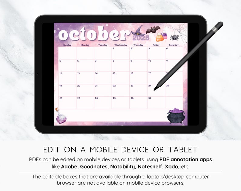 Editable October 2025 Calendar Printable, Cute Witchy Spooky October ...