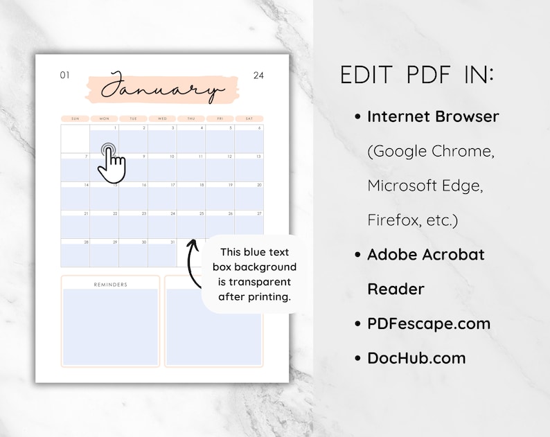 Editable 2024 Monthly Calendar Printable, Preppy 2024 Printable ...