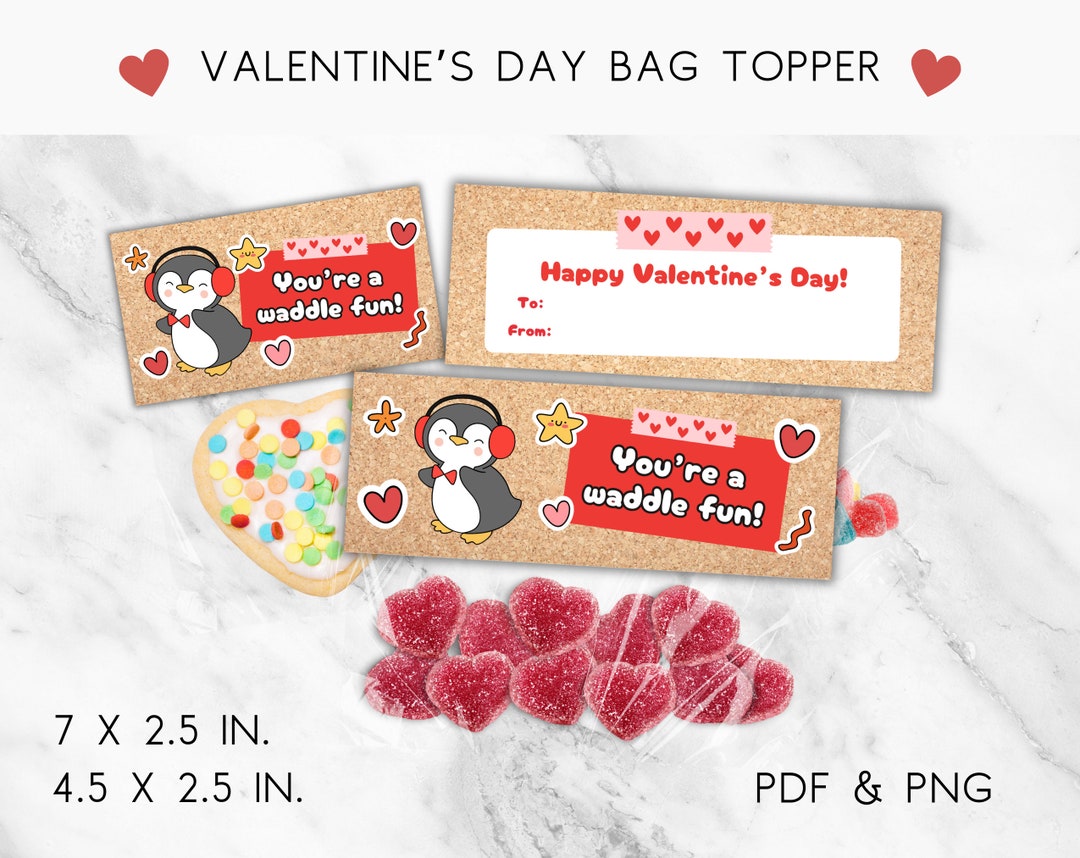Printable Penguin Valentine's Bag Topper, Valentine's Bag Toppers ...