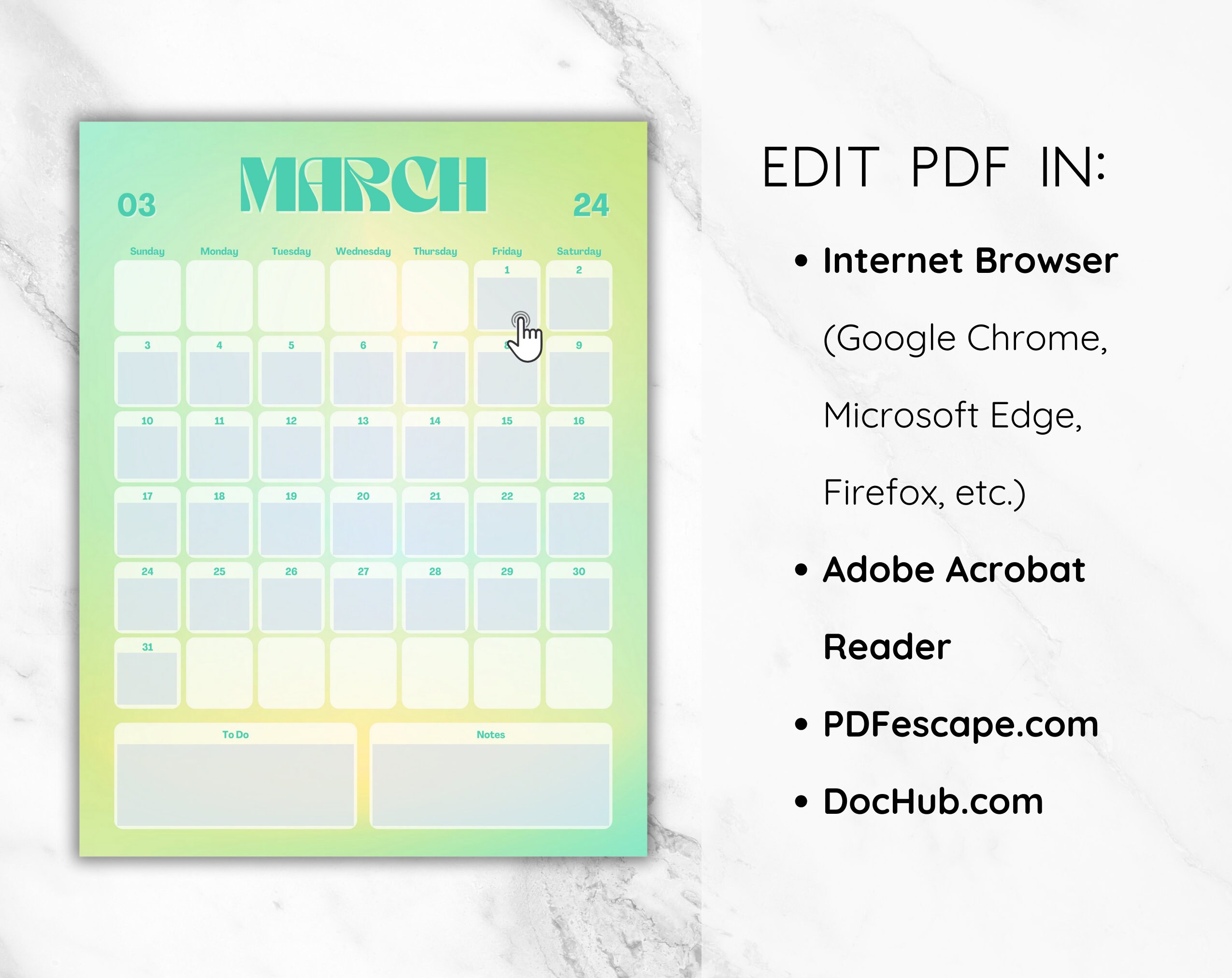 Editable March 2024 Calendar Printable, Printable Groovy March 2024 ...